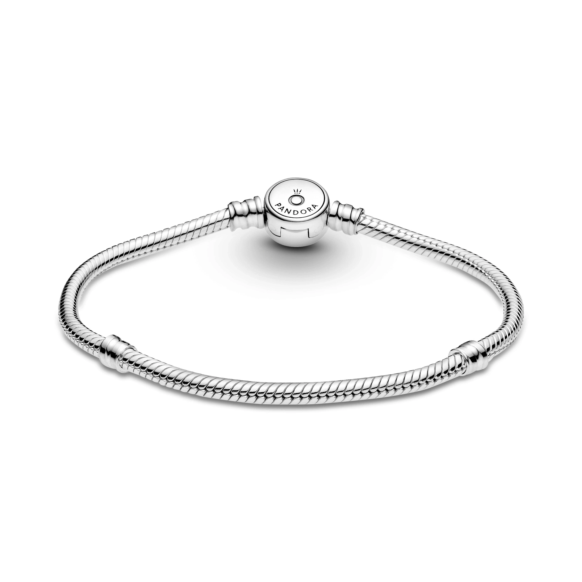 PANDORA MOMENTS SPARKLING BLUE DISC CLASP SNAKE CHAIN BRACELET • ONESHOP