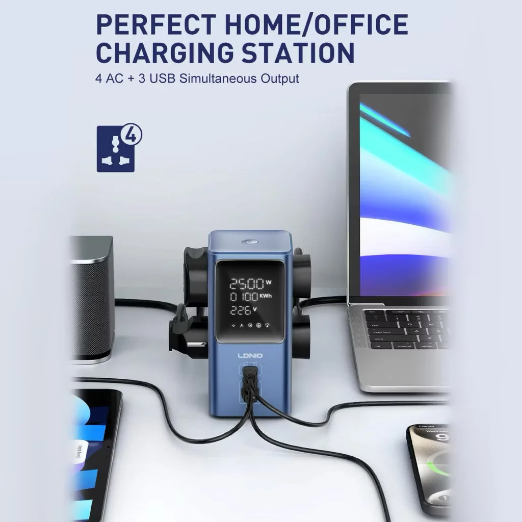 LDNIO SC2 45W PD Desktop Power Strip 2500W 4 Universal Outlets Power ...
