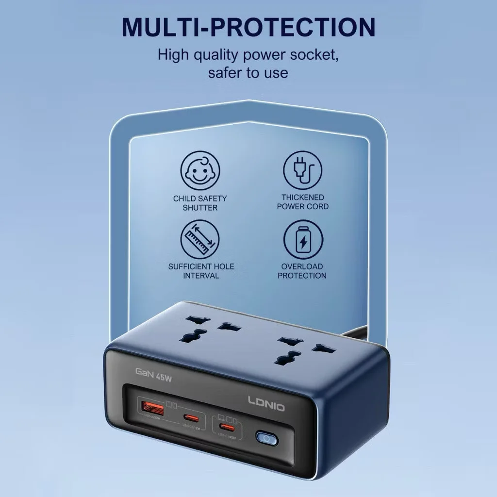 LDNIO SC1 45W PD GaN Desktop Power Strip 2500W 2 Universal Outlets ...